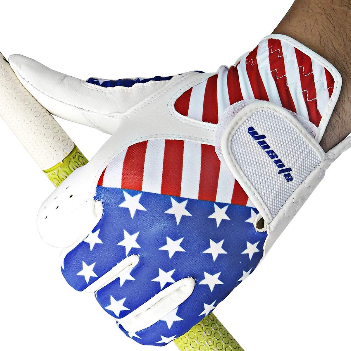 wosofe Golf Gloves Men's Left Hand Cabretta Leather with Score Counter USA Flag White Soft Breathable Professional Mini