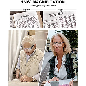 SKYWAY 160% Magnifying Glasses with LED Light, Rechargeable Lighted Magnifier Eyeglasses for Reading Small Prints Labels, Close Work, Needlepoint Sewing Crafts Hobbies Hands Free 2-Pack 1.6X