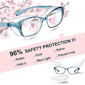 Zoldag Anti Fog Safety Goggles Glasses for Women Blue Light Blocking Eye Protection With Side Shields Safety Glasses