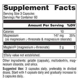 Source Naturals Magtein Magnesium L-Threonate, 667mg, Supports Focus, Mood, Healthy Memory, Cognitive Function - 180 Capsules