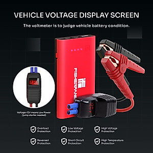 Jump Starter, FISHERFANS Battery Booster Pack up to 7.0L Gas/5.5 Diesel Engines Portable Car Jump Starter with Smart Jumper Cables USB Charge LED Flashlight