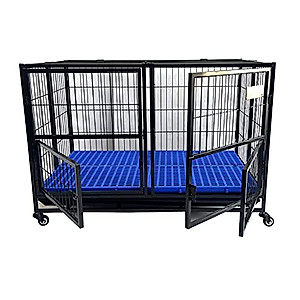 Heavy Duty Dog Crate Dog Cage Pet Kennel with Tray Two Divider Panels Self Locking Latches Stackable Double Door Top Door Indestructible Sturdy Plastic Floor Grid Dog Crates for Medium and Large Dogs