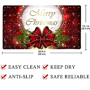 Lilibeely Bathtub Non-Slip Mat Baby Bath Tub Mat Anti-Slip with Suction Cups Christmas Golden Bell Red Bathroom Tubs Massage Shower Mat