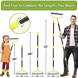 Garden Rake,14 Tines Heavy Duty Bow Rake for Lawns,73 Inch Long Handle Leaf Rake for Loosening Soil…