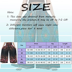 Women Plus Size Boho Pants Vintage Casual Yoga Stretchy Wide Leg Fold Over High Waist Trousers with (Black-A, XXL)