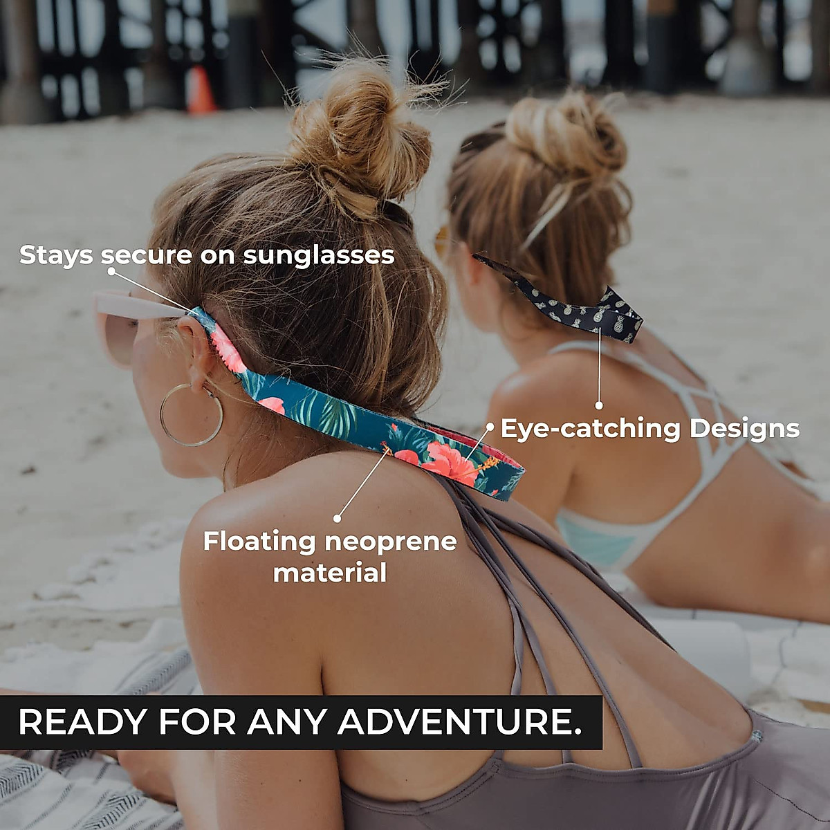 Ukes Premium Sunglass Strap - Durable & Soft Glasses Strap Designed with Floating Neoprene Material - Secure fit for Your Glasses and Eyewear. (The Midnights)
