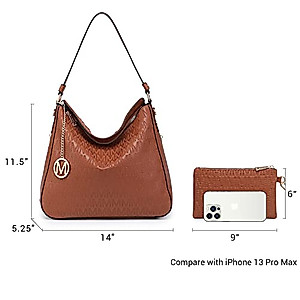 Women Large Tote Bag PU Leather Handbags Fashion Hobo Shoulder Purse with Wallet（Brown）