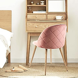 FurnitureR Upholstered Velvet Dining Chair Mid Back Armless with Wood Legs for Home Kitchen Bedroom Living Room, Set of 2, Rose