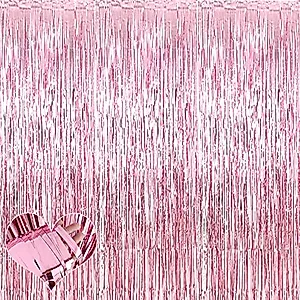 4 Pack Pink Fringe Curtain Backdrop, 3.2Ft x 9.8Ft Metallic Tinsel Foil Fringe Streamers Background for Photo Booth Birthday Wedding Baby Shower Carnival Easter Mother’s Day Party Decorations