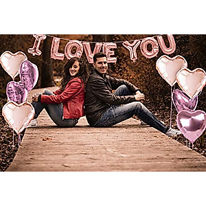 Valentine's Day Decorations Rose Gold I Love You Balloons Banner Rose Gold & Blush Pink Heart Balloons for Anniversary Bridal Shower Party Decors