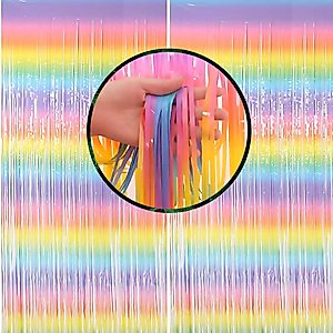 BRZIKWT 2 Pcs Maka Rainbow Foil Curtain Tinsel Backdrop Beautiful Streamers Backdrops Shiny Photoshoot Streamers Perfect for Family Party,Birthday,Christmas,Graduation Decorations(3.2 ft x 8.2 ft)