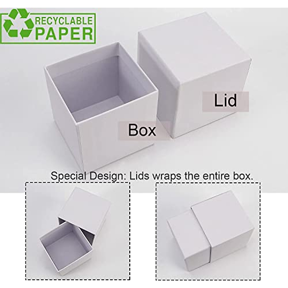 Dasofine Gift Boxes with Lids 6pcs, 4 x 4 x 3.8 White Kraft Gift Boxes for Presents, Square Gift Box, Candle Box for Party, Birthdays, Wedding, Christmas, Holidays, Crafting