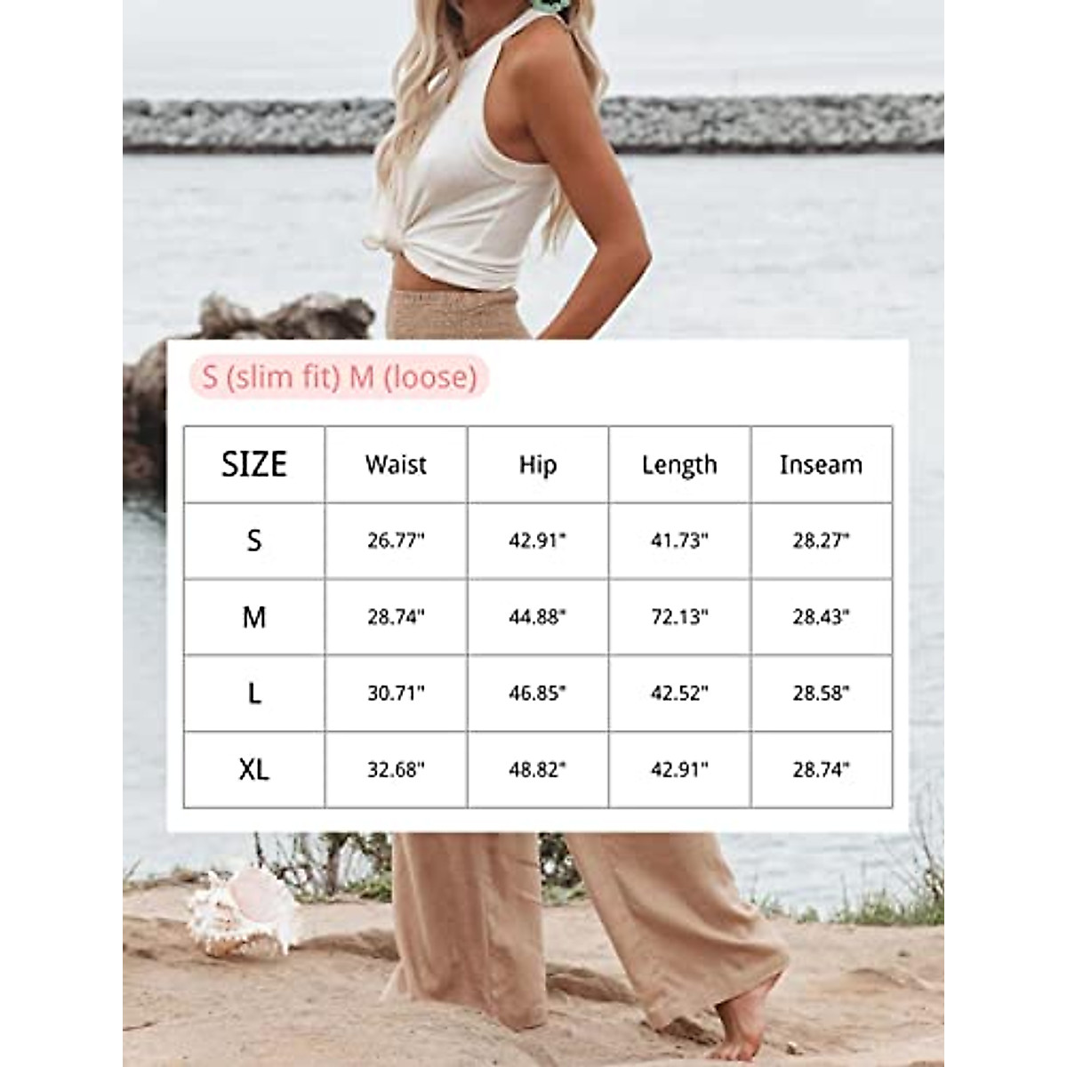 Hooever Women's Summer Linen Pants High Waisted Wide Leg Palazzo Pant Flowy Lounge Trousers (Khaki-S)