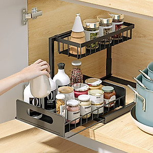 XCELLENT GLOBAL XG Under Sink Organizers and Storage,2-Tier Kitchen Sink Organiser with Sliding Storage Drawer,Pull-Out Cabinet Organizer Sliding Baskets for Cabinet, Cupboard,Bathroom Black