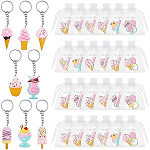 Sasylvia 24 Set Ice Cream Party Gifts Ice Cream Party Favors Cute Ice Cream Christmas Keychain Thanks Tag Organza Bag Themed Party Supplies for Birthday Party Favors Supplies Appreciation Gifts