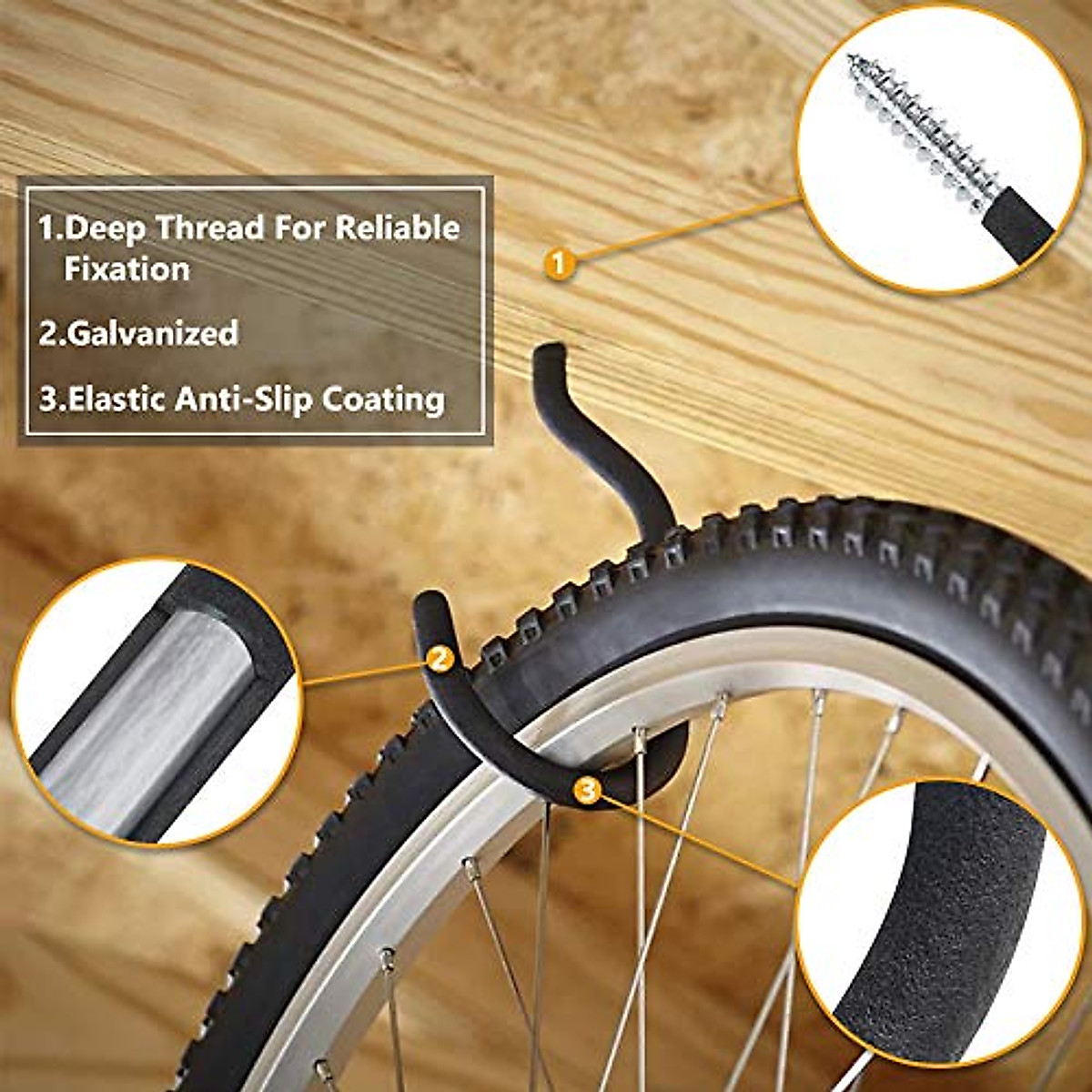 KURUI Bike Hooks for Garage Wall, 6 Pack Heavy Duty Bicycle Hangers for Hanging with PVC Coating, Wall Mount Bicycle Storage for Ceilings, Space Saving Utility Organizer for Basement Warehouse