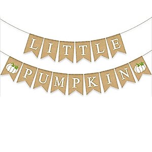 Gankbite Little Pumpkin Burlap Banner Baby Shower Garland White Pumpkin Decoration Rustic Bunting Sign