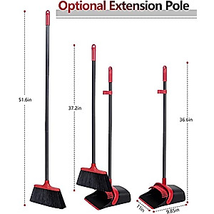 Broom and Dustpan Set, Broom and Dustpan, Broom and Dustpan Set for Home, Upgrade 52" Long Handle Broom with Stand Up Dustpan Combo Set for Office Home Kitchen Lobby Floor Use, Dust pan and Broom Set