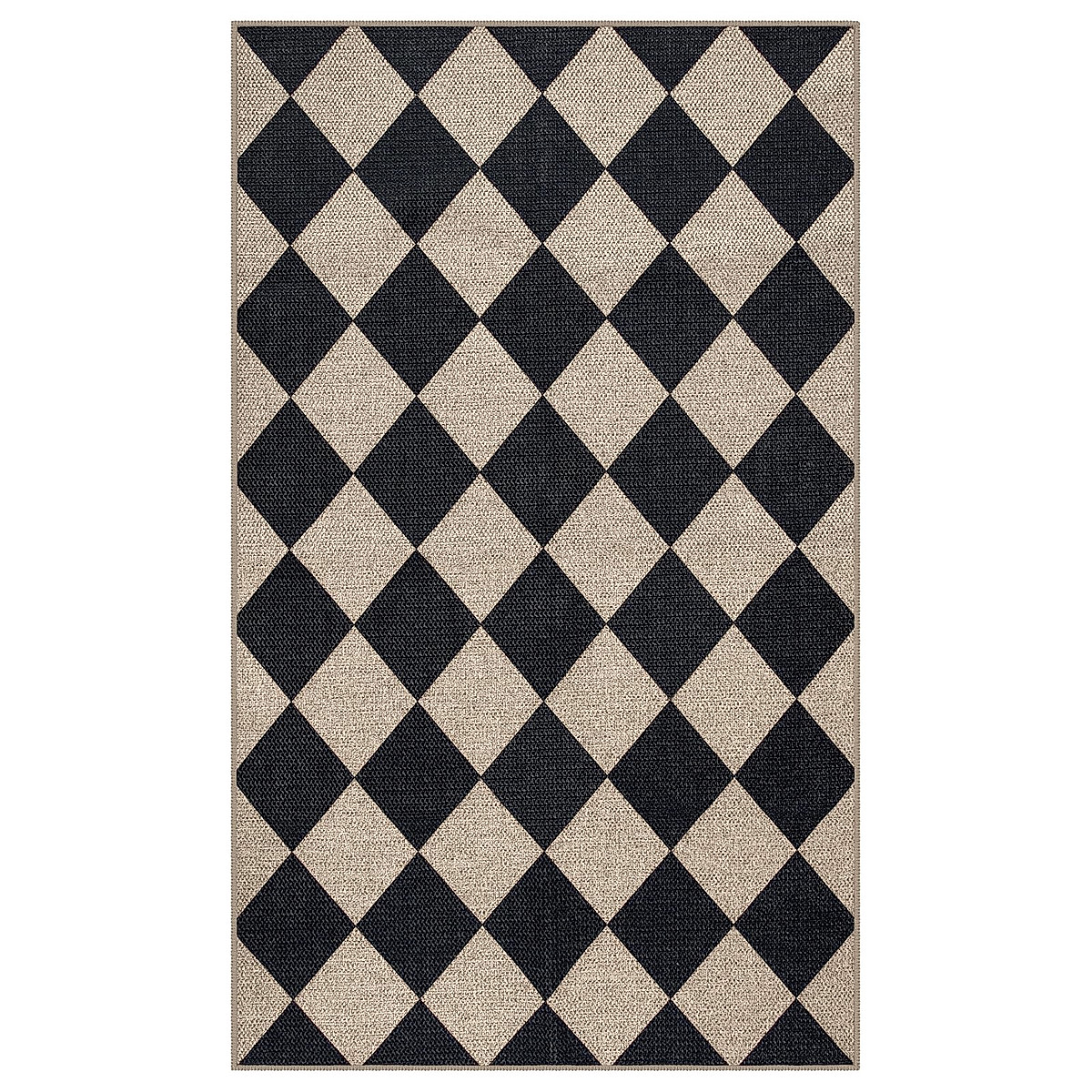 Lahome Checkered Easy Jute Area Rug, 3x5 Outdoor Patio Rug Washable Rugs for Entryway Diamond Indoor Outdoor Living Room Rugs, Farmhouse Neutral Non Slip Black Carpet for Backyard Bedroom