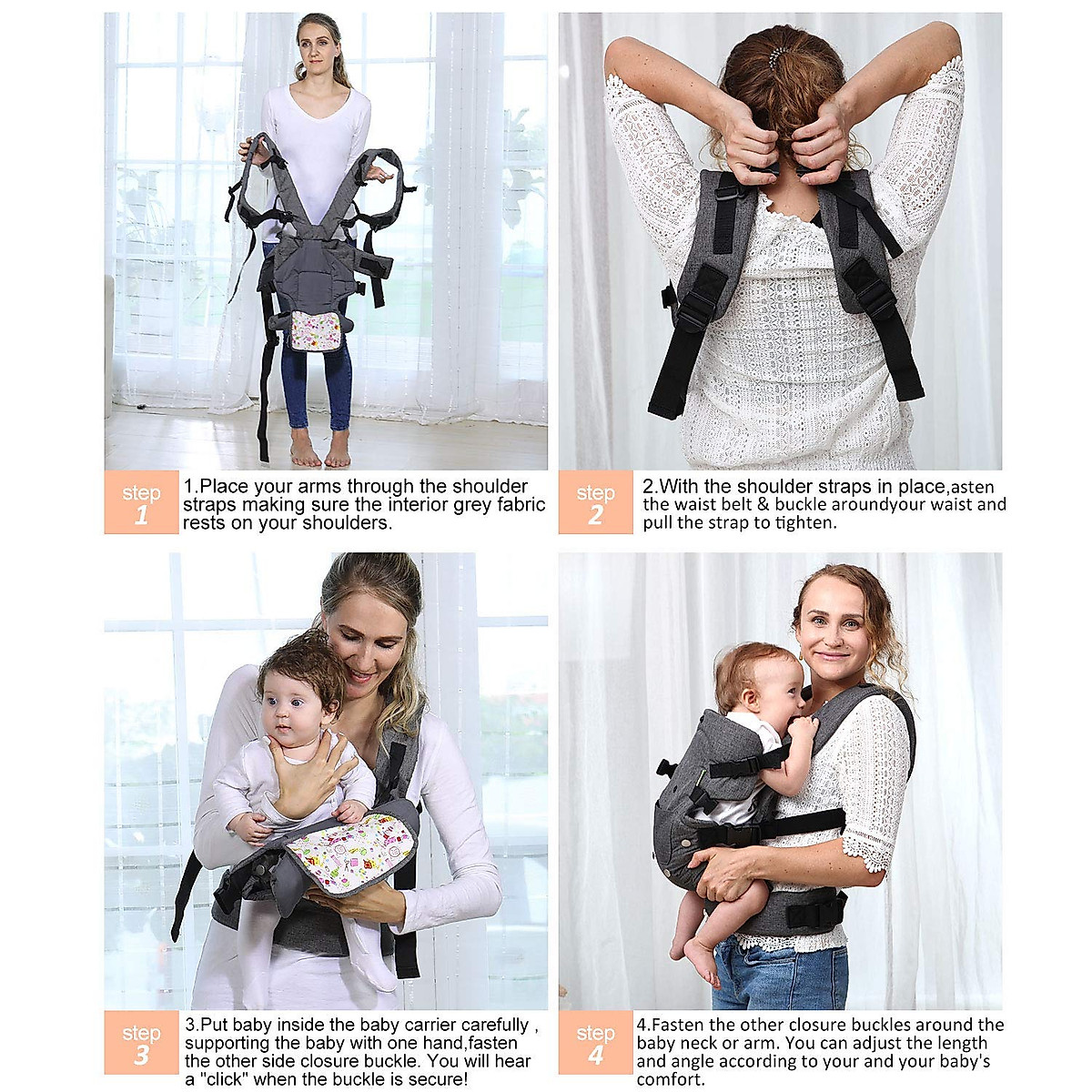 Baby Carrier, Convertible Soft Baby Wrap Carrier Ergonomic 4-in-1 with Breathable Air Mesh and All Adjustable Buckles for Newborn to Toddler