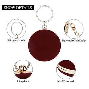 Selighting Round Velvet Clutch Purses for Women Evening Bags Formal Wedding Purse Prom Cocktail Party Clutch Hand Bag Burgundy