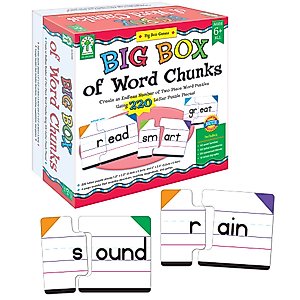 Key Education Big Box of Word Chunks—Puzzle Game for Grades 1-3 Beginning Readers, Reading and Phonics Practice with Color-Coded Letter Puzzle Pieces (220 pc)