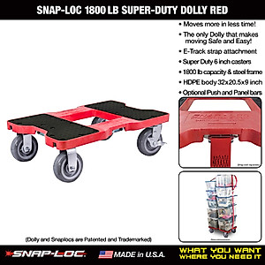 SNAP-LOC 1800 LB Super-Duty Dolly RED (USA!) with Steel Frame, 6 inch Casters and Optional E-Strap Attachment