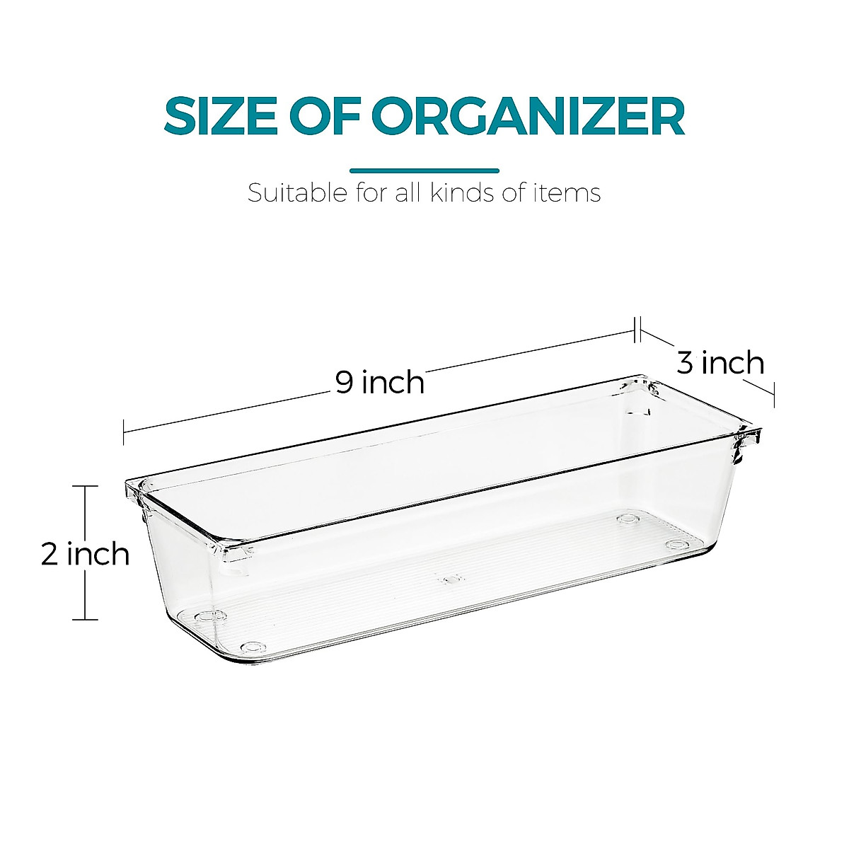 Ravinte Decor 8 Pack Drawer Organizer - 3" X 9" Clear Acrylic Storage Bins with Non-Slip Pads, Versatile Desk Tray for Makeup, Jewelry, Kitchen, Bathroom, and Office Organization