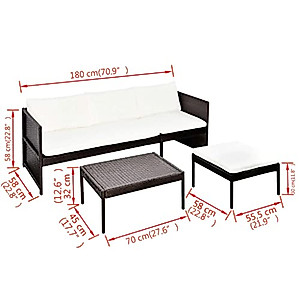 vidaXL Patio Lounge Set Poly Rattan Wicker Black 3-Seat Garden Backyard Sofa