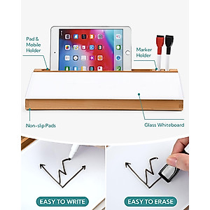 BS-VOG Desk Whiteboard, Glass Desktop Dry Erase Board with Wooden Storage Box, Computer Keyboard Stand with Drawer for Home Office Accessories Supplies Organizer, 2 Markers with Eraser Included
