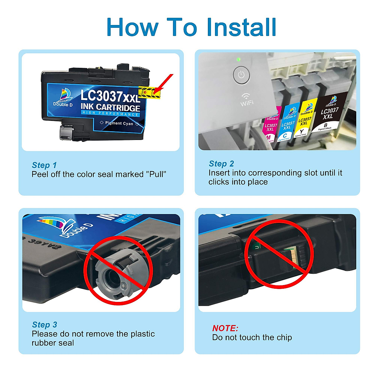 DOUBLE D LC3037 Ink Cartridges Compatible Replacement for Brother LC3037 LC3037XXL LC3039, High Yield use with MFC-J6945DW MFC-J5845DW XL MFC-J5945DW MFC-J6545DW XL (1 Each of lc3037 BK/C/M/Y) 4PK