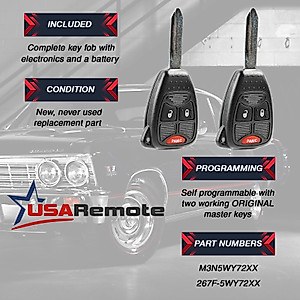 Car Key Fob Keyless Entry Remote fits Dodge Caravan and Grand Caravan / Chrysler Town Country 2004 2005 2006 2007 (M3N5WY72XX), Set of 2