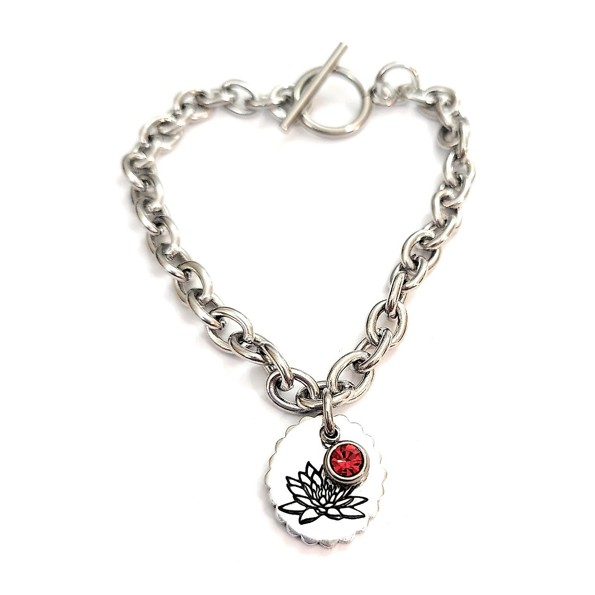 July Birthstone Charm Bracelet and Birth Month Water Lily Flower Simple Dainty Gift for Her Mom Daughter