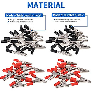 Glarks 60Pcs 53MM Insulated Alligator Clip Clamp Assortment Kit, Red Black Electrical Test Clamps with Plastic Hands for Electrical Testing