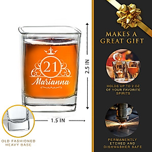 Custom Monogrammed Happy Birthday Wine Glass, Shot Glass, Beer Glass, Champagne Flute - Customized Present for 30th, 40th, 50th, 60th Celebration (2 oz Square Shot Glass)