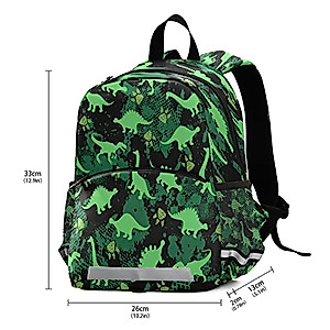 Cute Toddler Backpack Green Dinosaurs Grunge Background Mini Bag for Baby Girl Boy Age 3-7