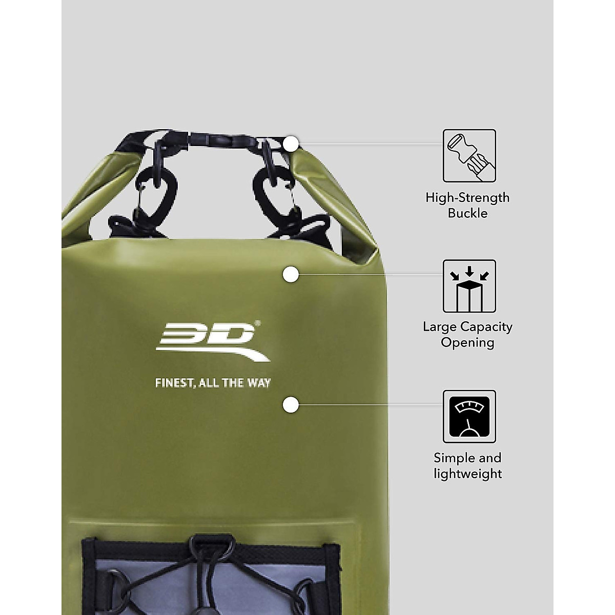 3D MAXpider Roll Top Dry Bag Backpack 30L, Waterproof Lightweight Floating Marine Drybag - Detachable Straps, Mesh Front Pocket - Travel, Hiking, Fishing, Swimming, Boating, Kayaking, Camping (Green)