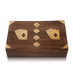 Birthday Gift Ideas Handcrafted Classic Wooden Playing Card Holder Deck Box Storage Case Organizer With Dice & Two Packs of Premium Quality 'Ace' Playing Cards For Men Women