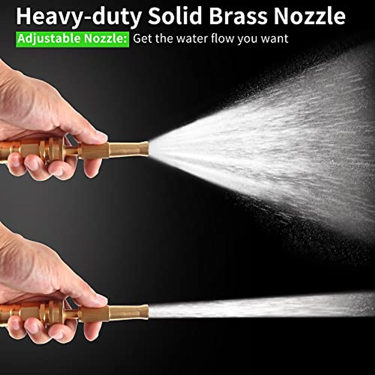 Yereen Metal Garden Hose 25FT, 304 Stainless Steel Garden Hose with 3/4" Solid Brass Fittings and 2 Function Nozzle, Kink Free Flexible Outdoor Water Hose