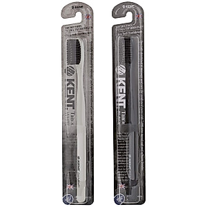 [Kent] Oral Care Charcoal toothbrush Slim teeth whitening brush for adults and children - Ultra Soft Bristles - Black & White - 4 Pieces