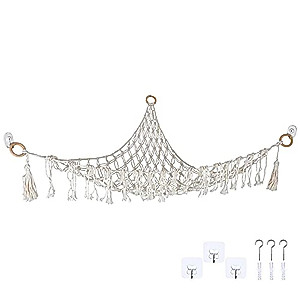 Storage Hammock Stuffed Toy Organizer, Plush Animals Fruit Vegetable Holder, Boho Wall Sling Corner Cotton Rope Hand-woven Mesh Net Bag, Stuff Display Easily (Medium)