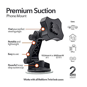 Rokform - Adjustable Windshield Phone Mount Secured by Strong Suction Cup Base, 210 Degrees of Tilt and 360 Degree of Rotation Phone Holder Compatible with ALL Rokform Twist Lock Cases