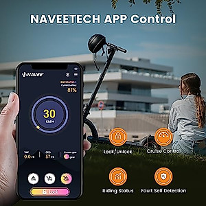 NAVEE Electric Scooter N40,600W Max Power,10" Pneumatic Tires,25-30 Miles Range & 19MPH Speed, Dual Brake System,IPX4 Waterproof, Commuter E-Scooter for Adults 220lbs