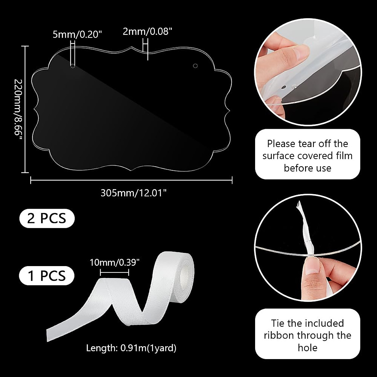 AHANDMAKER 2 Pcs Clear Acrylic Hanging Sign 7.87"x11.8" Wedding Chair Signs Reserved Seating Signs DIY Blank Names for Wedding Dinner Parties, Food Signs, Banquet Events