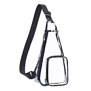 Vikcnitor Clear Sling Backpack, Clear Bag Stadium Approved, Transparent Crossbody Chest Casual Daypack for Concert, Workout, Stadium, Black