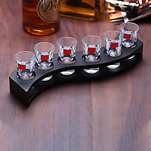 Hemoton Wooden Shot Glass Holder 6 Thick Base S Shape Shot Rack ray for Tequila Whiskey Vodka Cocktail Party Bar Nightclub