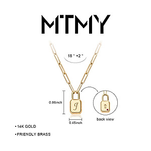 MTMY Lock Initial Necklaces,14K Gold Plated Adjustable Paperclip Chain Dainty Lock Necklace Personalized Engraved Letter Lock Pendant Necklace for Women Jewelry (J)
