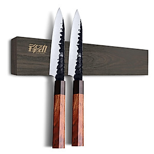 FINDKING Ash Wood Magnetic Knife Strip, Magnet Utensil Holder for Wall, Refrigerator, Wooden Rack for Kitchen Knives, No Drill (Dark Brown, 12 Inches, Without Knives)
