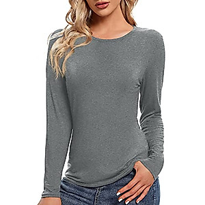 Urban CoCo Womens Crewneck Slim Fitted Long Sleeve T-Shirt Solid Tight Tunic Tops (Dark Grey, XL)