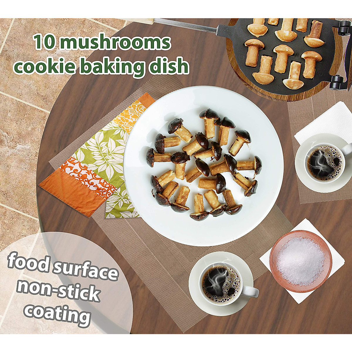 Non-stick Coating Cookie Mold Walnut Mushroom Assorted Tasty Homemade Cookies Baking Tools & Accessories Cookie Presses Bakeware (10 Mushrooms)